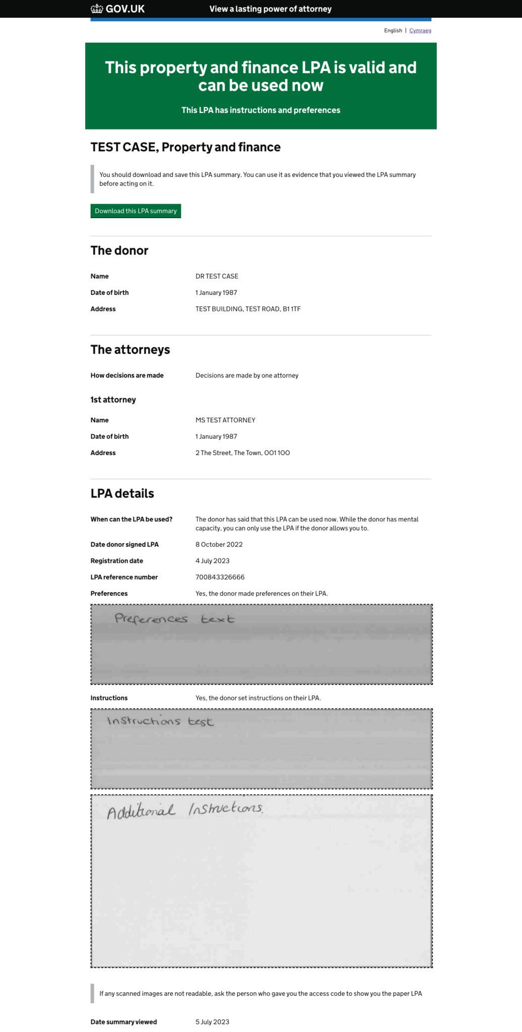 Instructions and preferences now visible with ‘Use an LPA’ and ‘View an ...